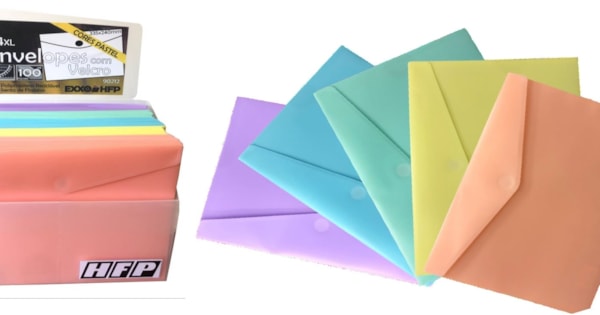 Envelope Plástico c/Velcro HFP A4 R.902, Pastel, Exp. c/120 | AUM