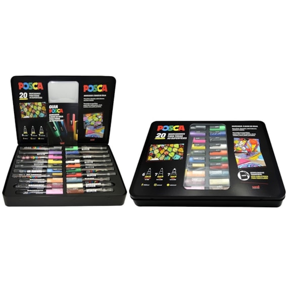 Marcador Uni Posca, Mala metálica c/ 20 Sortidos | AUM